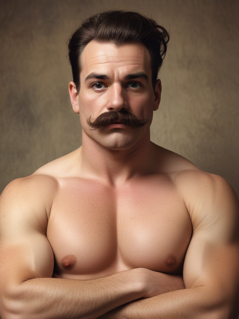 Vintage circus strongman with moustache