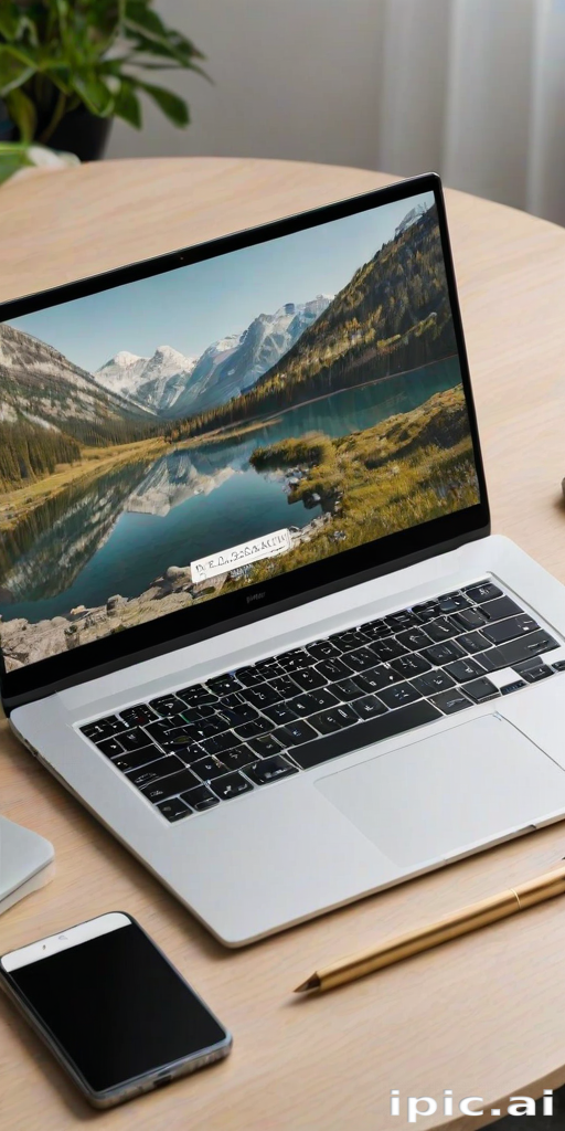 Scenic Mountain Landscape Displayed on Laptop Screen with Minimalist ...