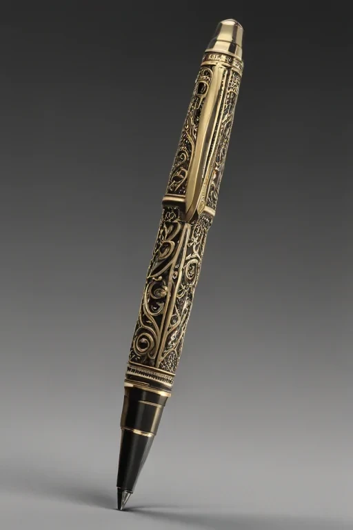Elegant Golden Pen with Intricate Floral Patterns and Classic Design.