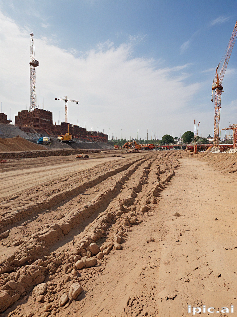 Construction Site Overview Featuring Heavy Machinery and Ongoing ...