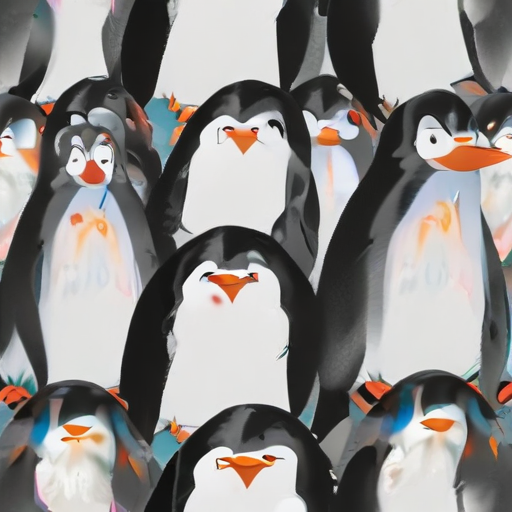 A Delightful Gathering of Playful Penguins in a Colorful Scene.