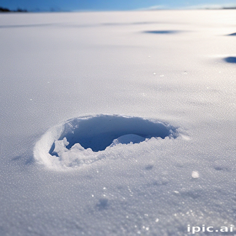 A Close-Up View of a Snow-Covered Ground with a Unique Depression.