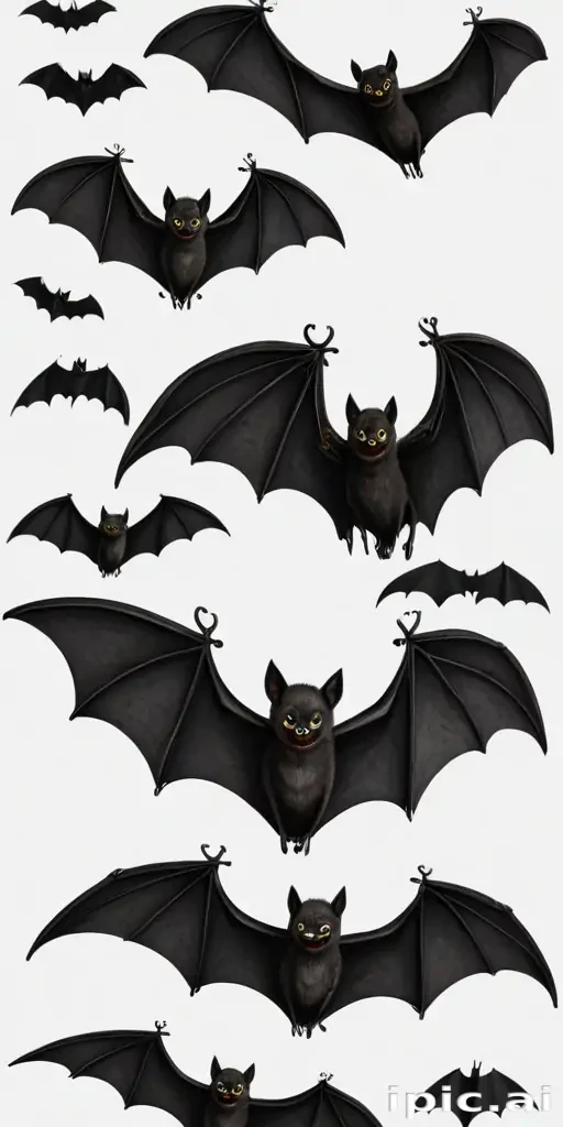 A Whimsical Collection of Playful Bats in Various Flying Poses and Styles.