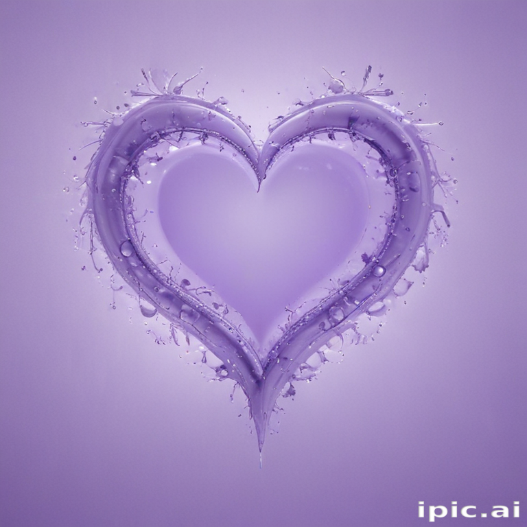 A Beautiful Heart Shape Created with Purple Liquid and Splashes.