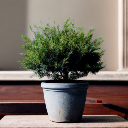 A potted yew on a church pew