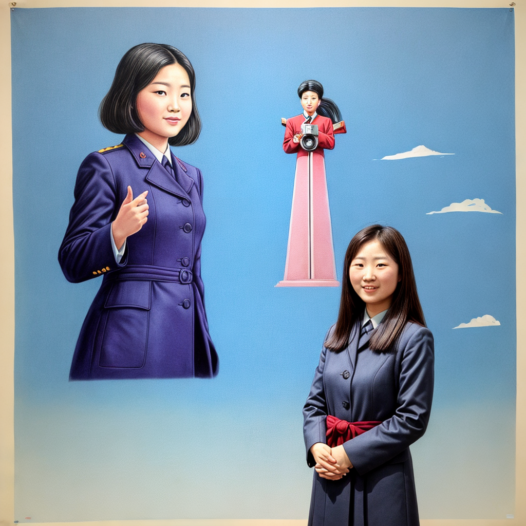 Realistic picture of northkorean Female no uniform in front of ...