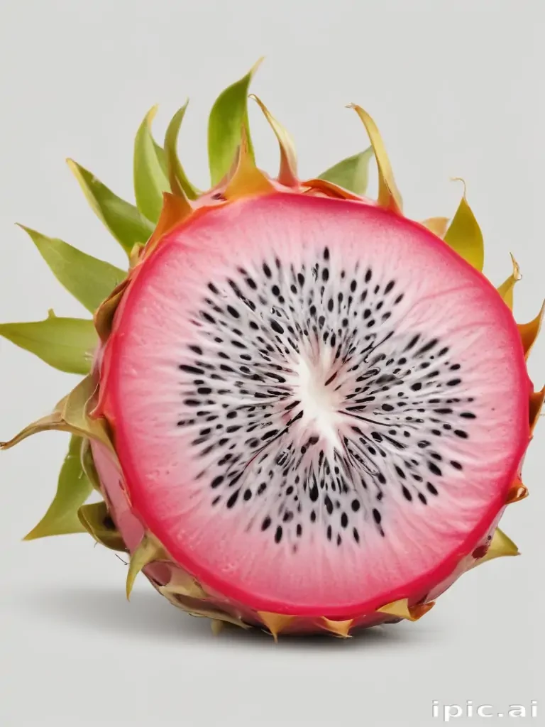 Vibrant Pink Dragon Fruit Halved to Showcase Its Unique Interior Design