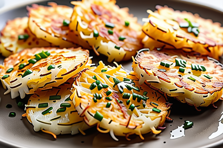 Deliciously Crispy Potato Rounds Topped with Fresh Chives on a Plate.