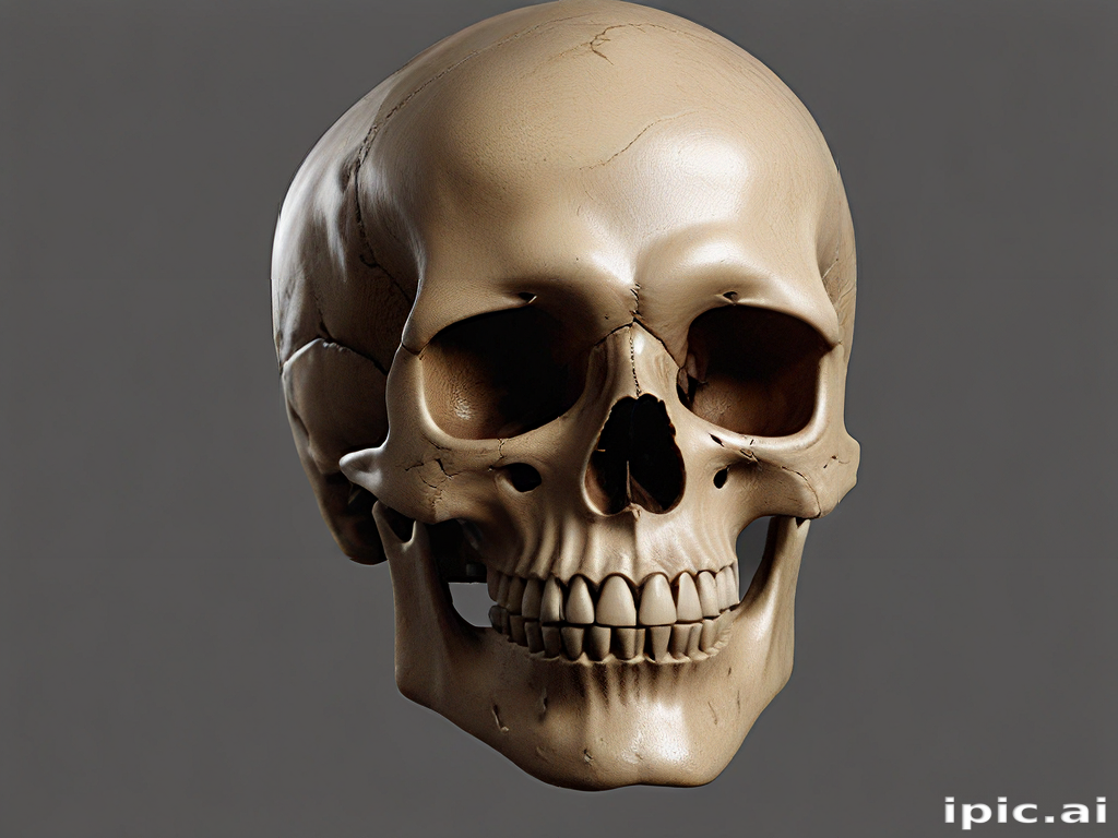 Realistic 3D Model of a Human Skull with Detailed Features and Texture