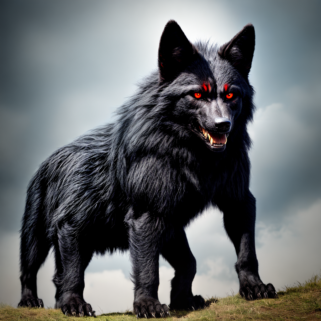 Werewolf with black fur and red eyes