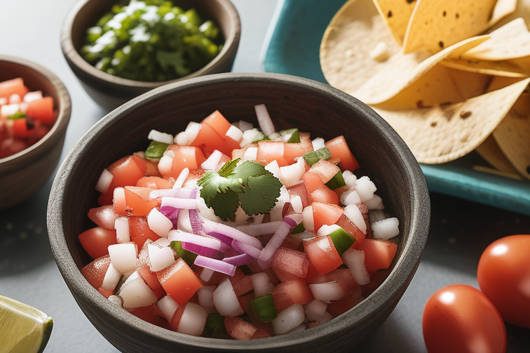 Fresh and Colorful Salsa in a Bowl Surrounded by Tasty Ingredients