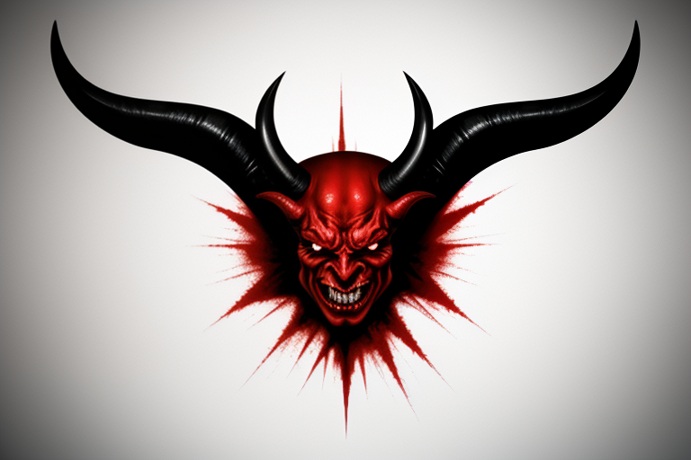 Sinister Red Demon Face with Distinct Horns Emerging from Dark Background