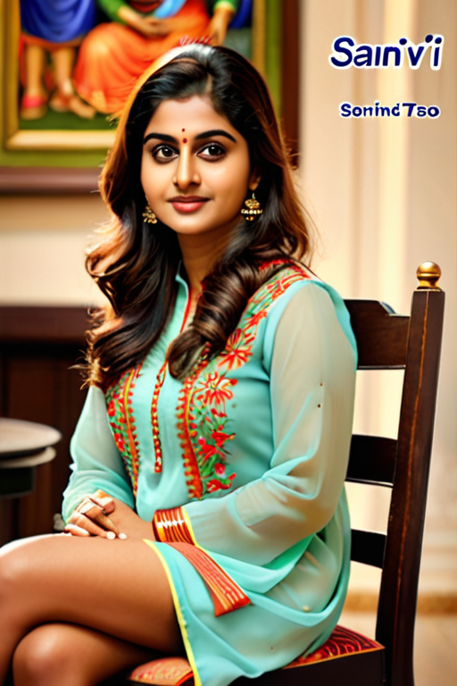 Animated girl sitting on chair with Saanvi written above