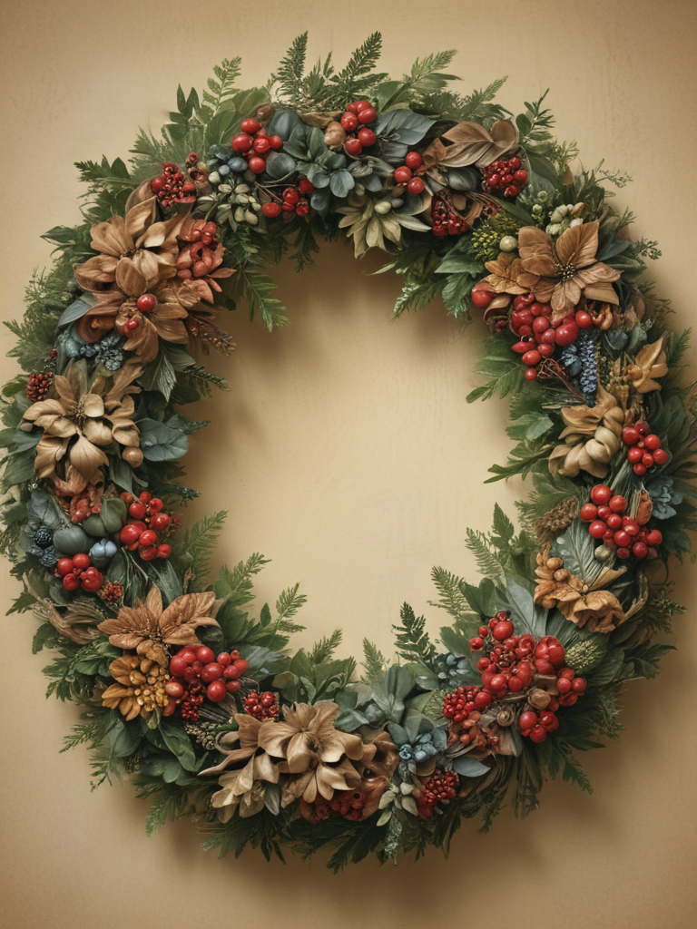 A Beautifully Decorated Wreath Adorned with Natural Elements and Colors.