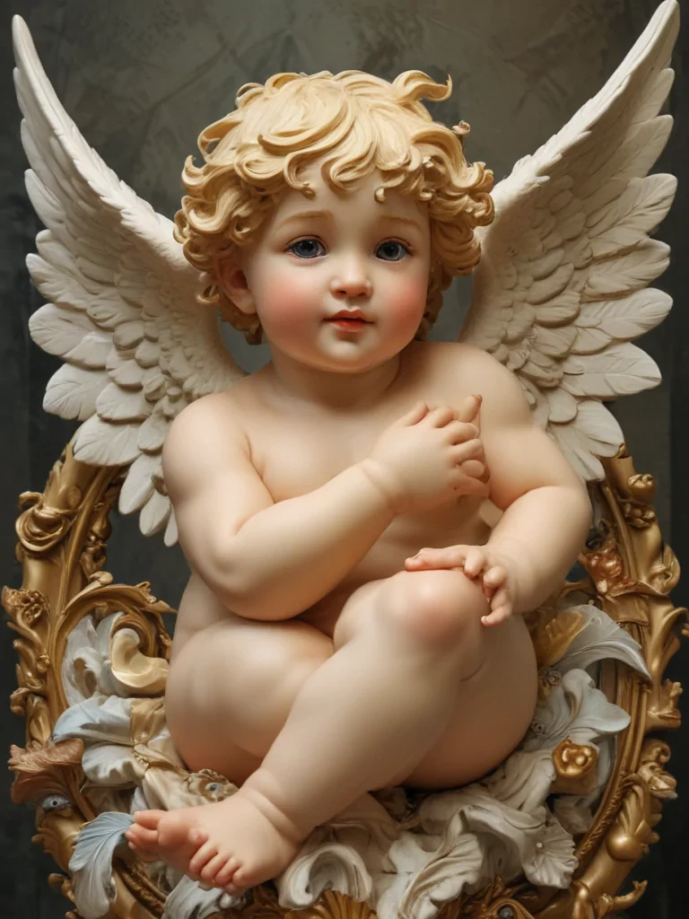 A Cherubic Baby with Golden Curls and Delicate White Wings