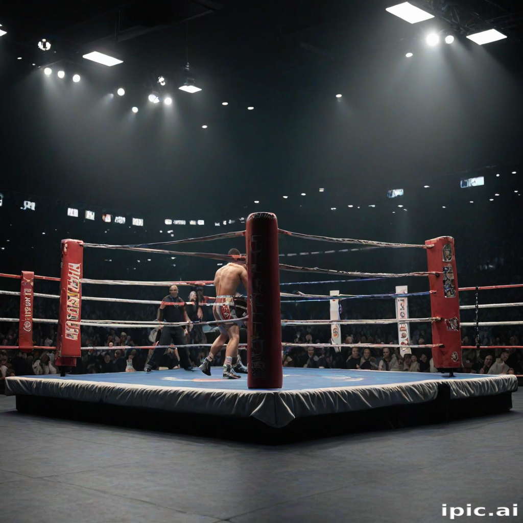 Intense Boxing Match in a Packed Arena Under Bright Spotlight