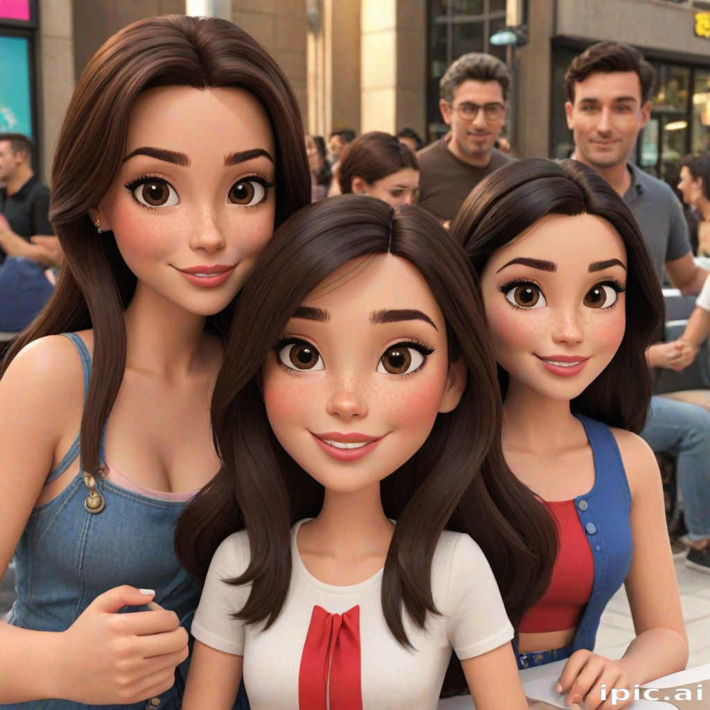Three Animated Friends Enjoying a Joyful Day Together in the City.