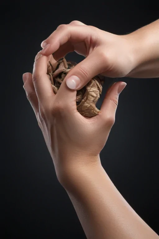 Hands Crumpling a Piece of Paper Against a Dark Background