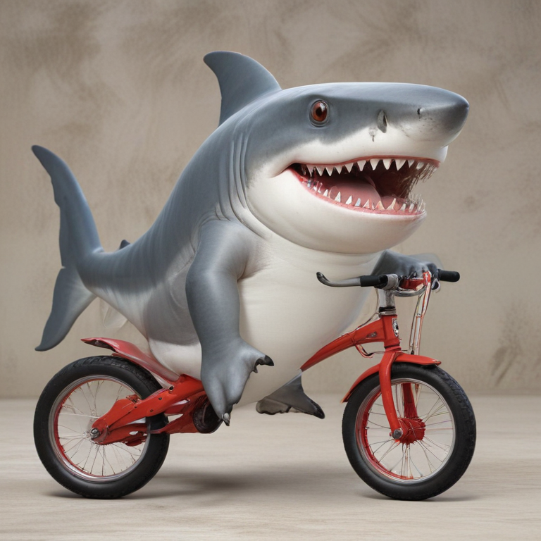 a shark riding a tricycle