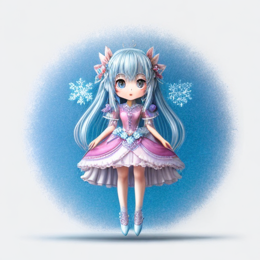 a spirit or elemental of ice and snow that is cute, delicate and chibi ...