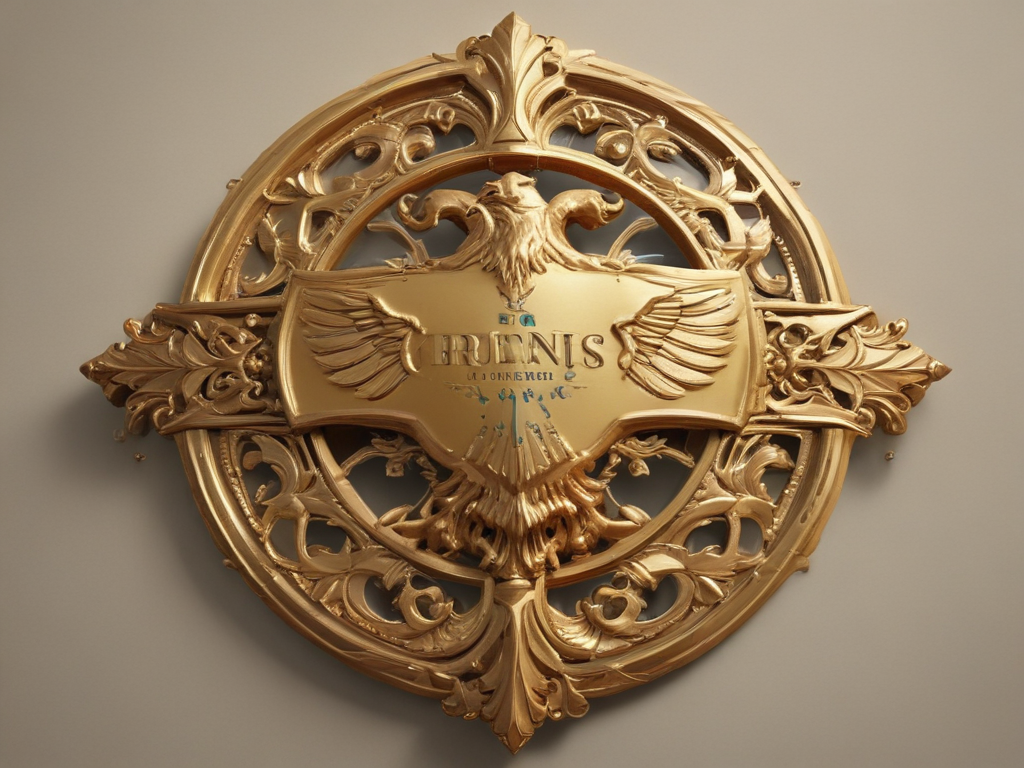 Ornate Golden Emblem Featuring an Eagle with Intricate Decorative ...