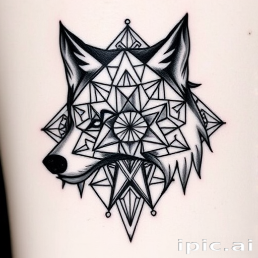 Intricate Geometric Wolf Tattoo Design Featuring Detailed Line Art and ...