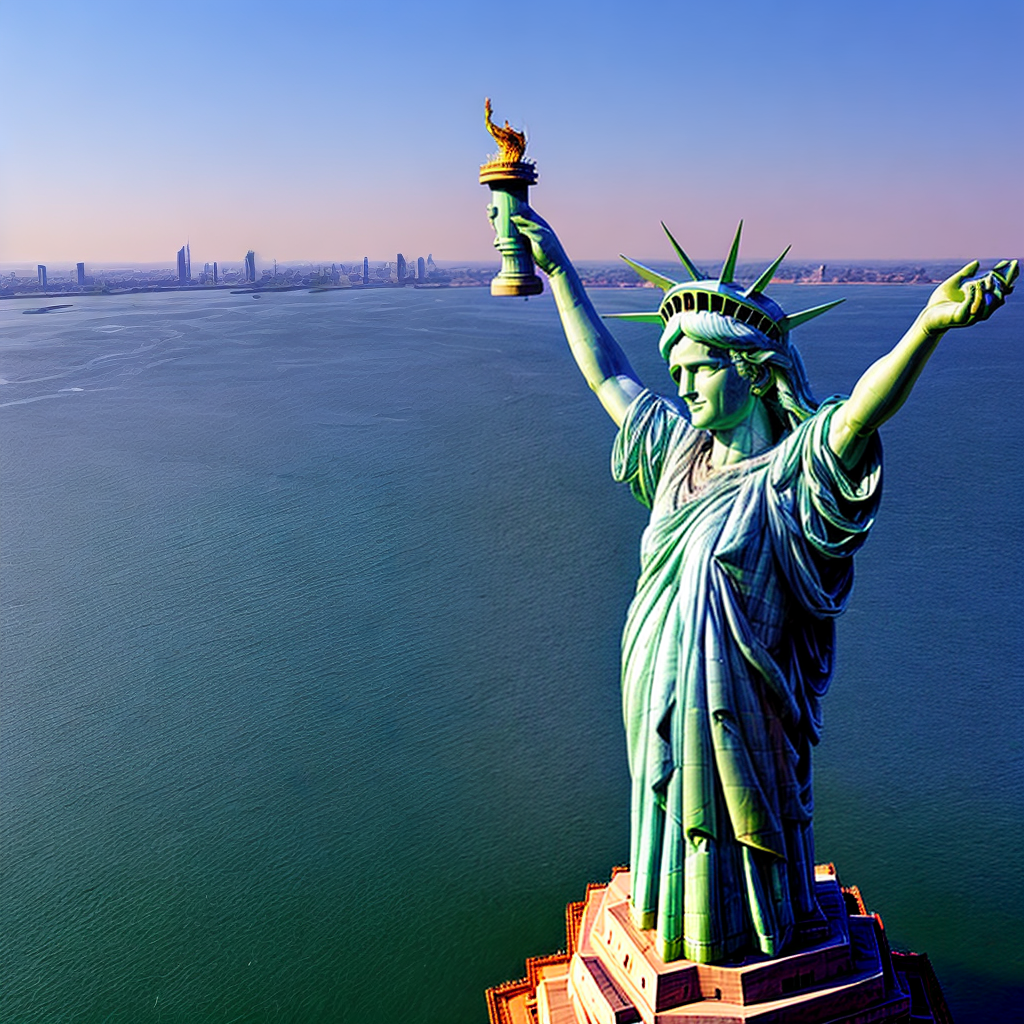 Most beautiful joyful Nice Cute Smile Statue of Liberty, Low Poly art