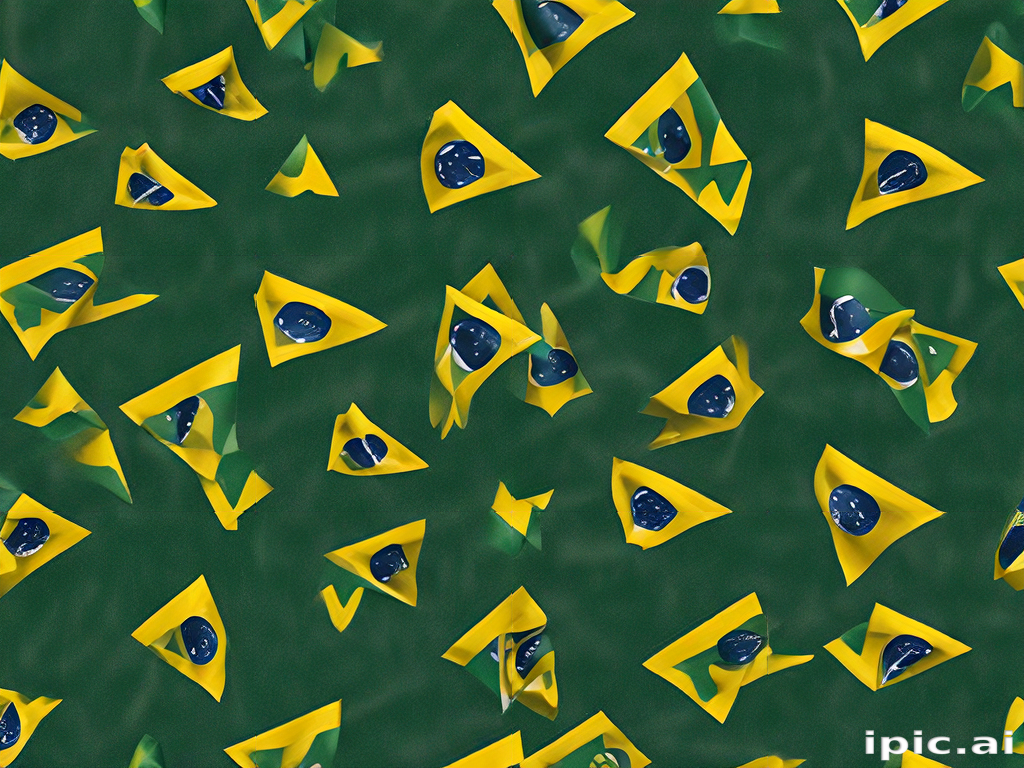 Colorful Pattern of Brazilian Flags on a Green Background Design