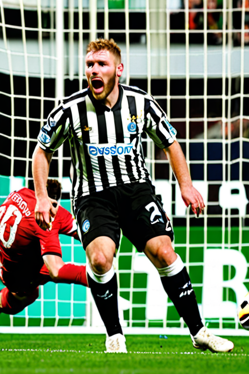 newcastle united player scoring a goal in a champions league final
