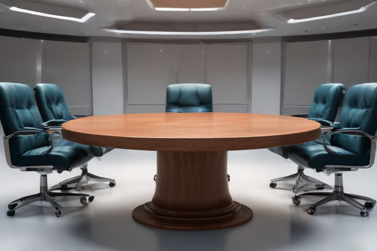 Modern Conference Room with a Large Round Table and Executive Chairs
