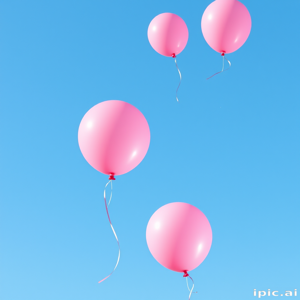 Bright Pink Balloons Floating Gracefully Against a Clear Blue Sky