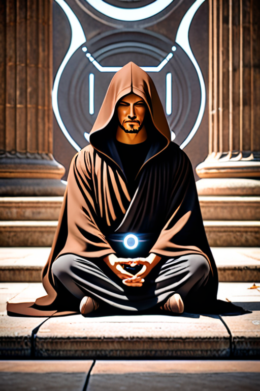 Brown cloaked Hooded Jedi Knight meditating