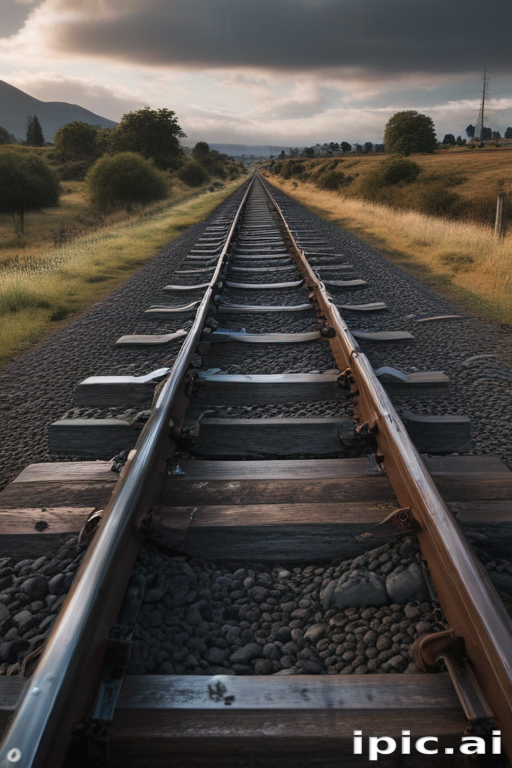 Endless Railway Tracks Leading Through Scenic Countryside Under ...