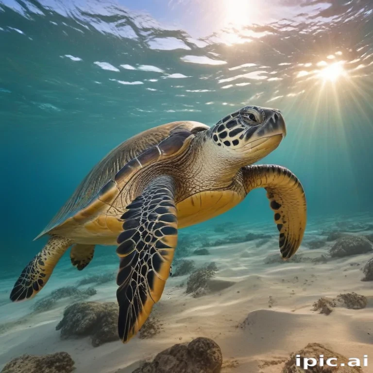 Graceful Sea Turtle Swimming Through Crystal Clear Ocean Waters Under ...