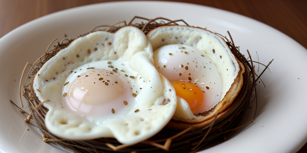 Beautifully Arranged Fried Eggs Nestled in a Natural Nest Presentation
