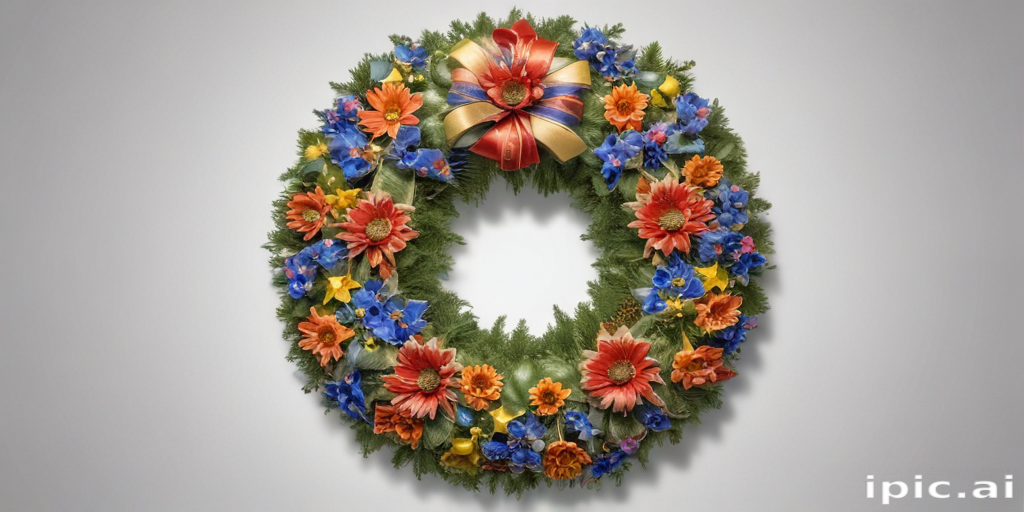 A Vibrant Floral Wreath Adorned with Colorful Flowers and a Bow.