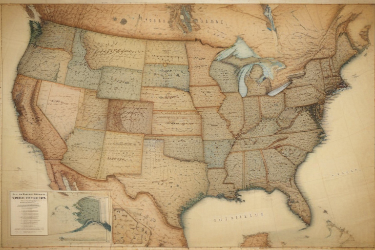 A Historical Map of the United States Highlighting State Boundaries and ...