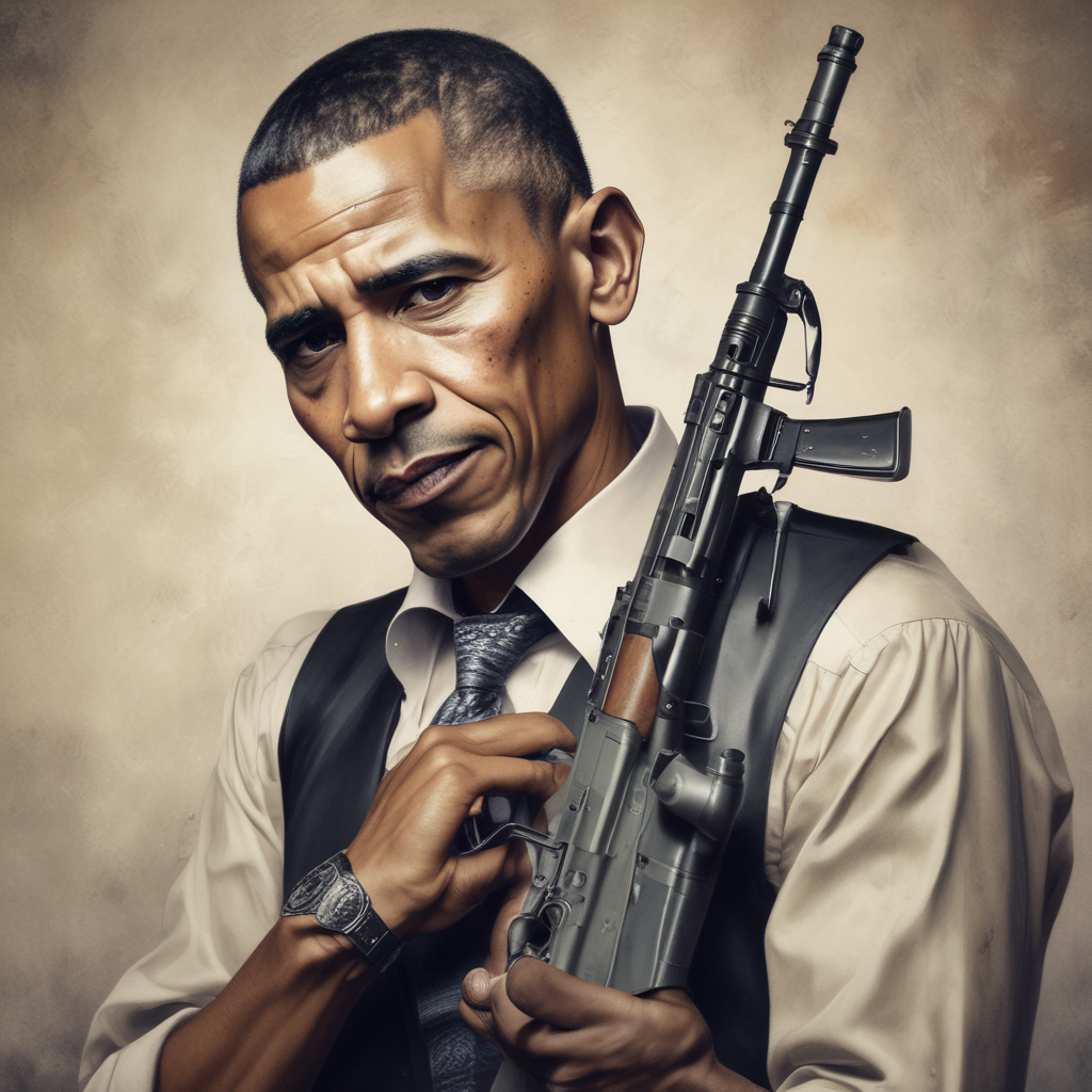Barack Obama with ear ring and a gun