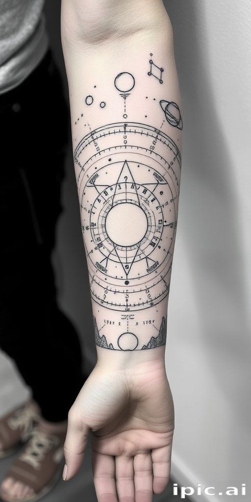 Intricate Geometric Tattoo Design Featuring Celestial Elements and ...