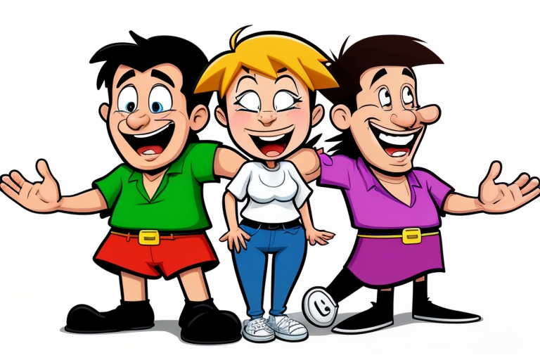 Three Cartoon Friends Joyfully Celebrating Together with Big Smiles and ...