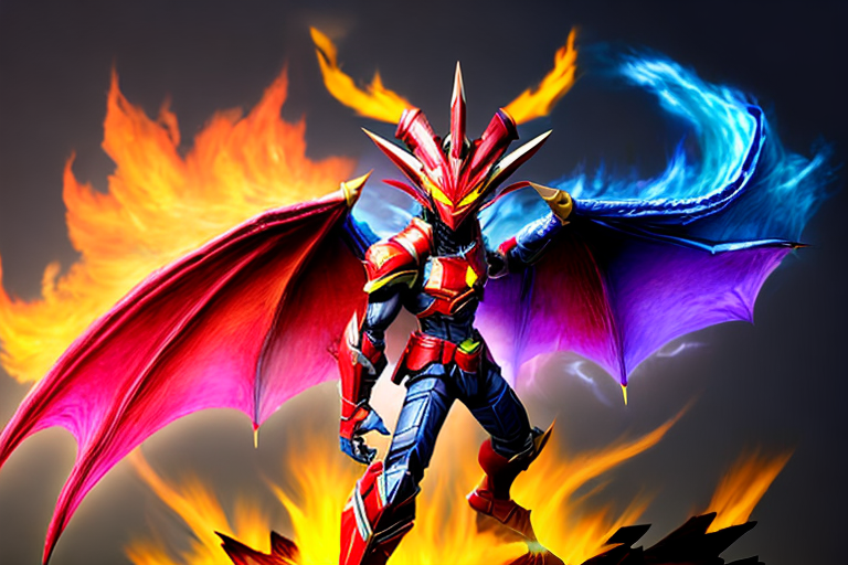 dragon, Yu-Gi-Oh style, background fire, sword