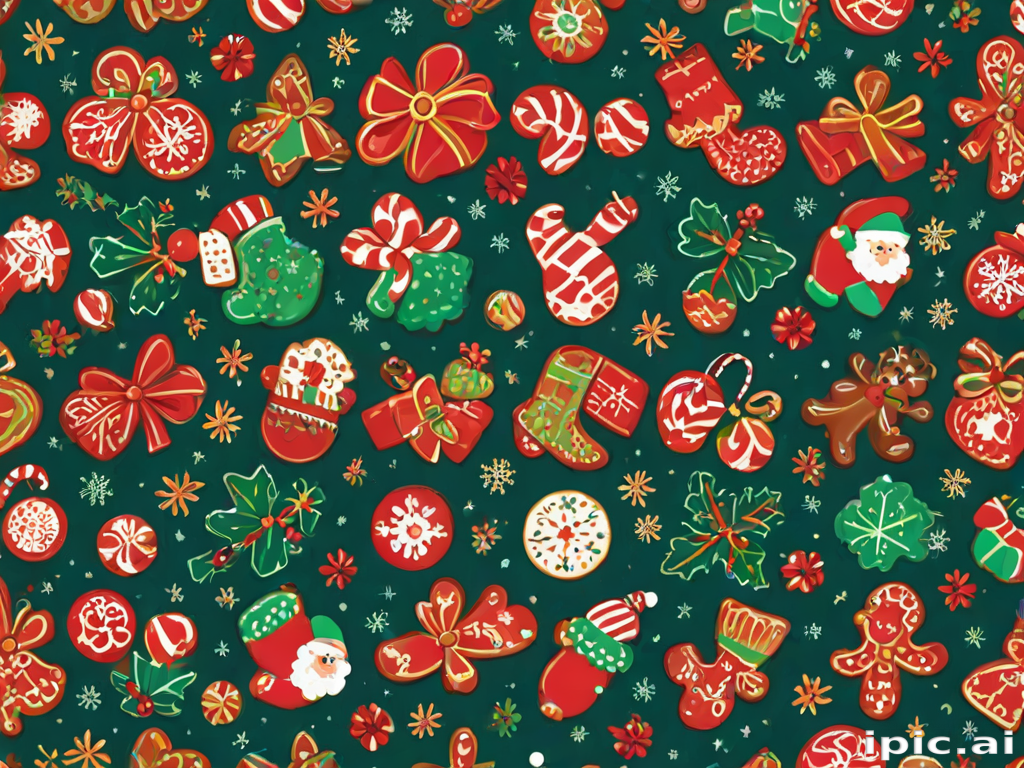 Festive Holiday Pattern Featuring Christmas Ornaments, Gifts, and ...