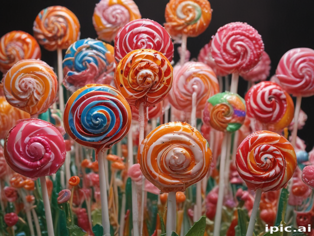 A Colorful Array of Swirled Lollipops in a Fun Candy Display.