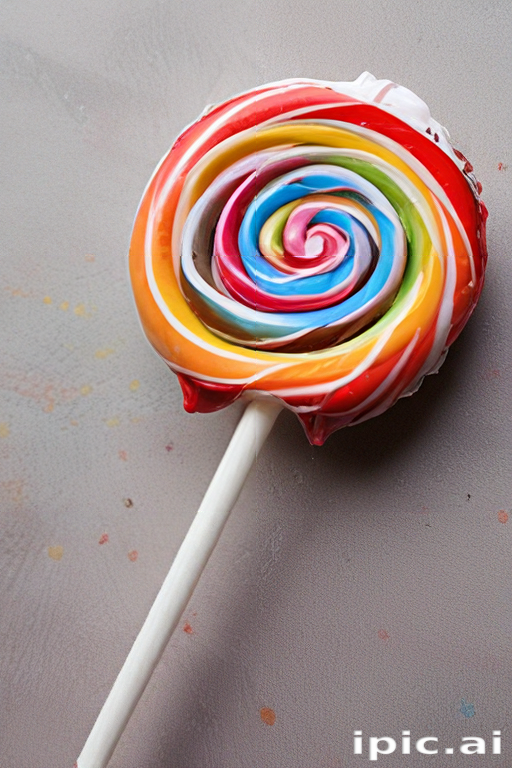 A Colorful Swirled Lollipop with Vibrant Rainbow Stripes and Glossy Finish.
