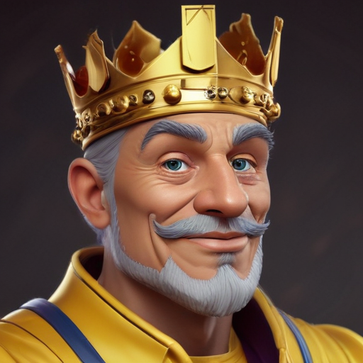Create a crypto meme coin of a cartoon KING personnage with a yellow theme