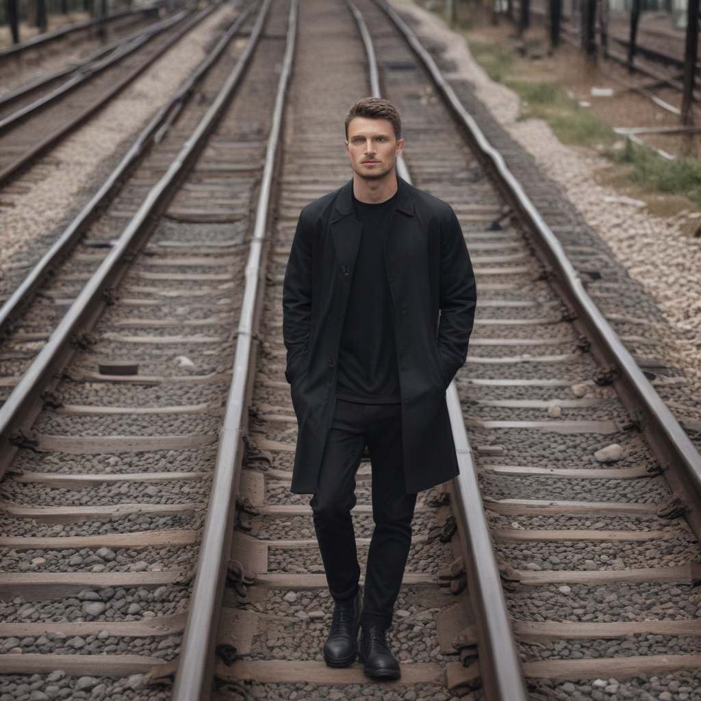 Hyper realistic rails with man coverd in black