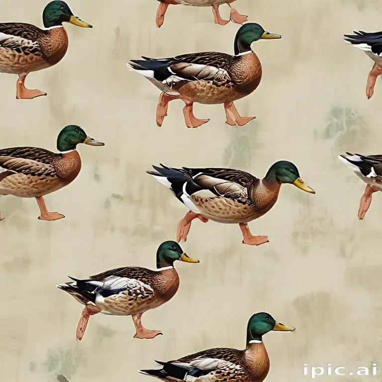 Charming Pattern of Quacking Ducks Walking Gracefully Across a Soft ...