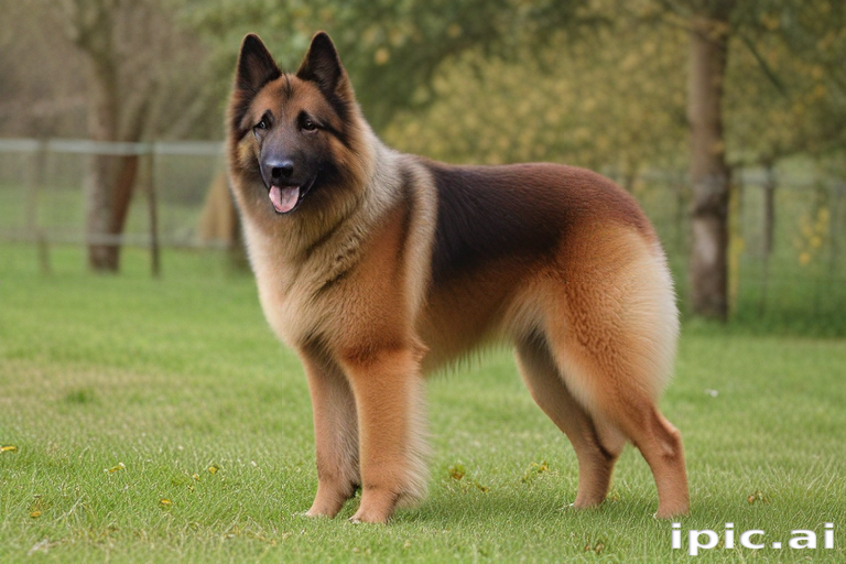 Majestic Belgian Tervuren Dog Posing Gracefully in a Lush Green Field