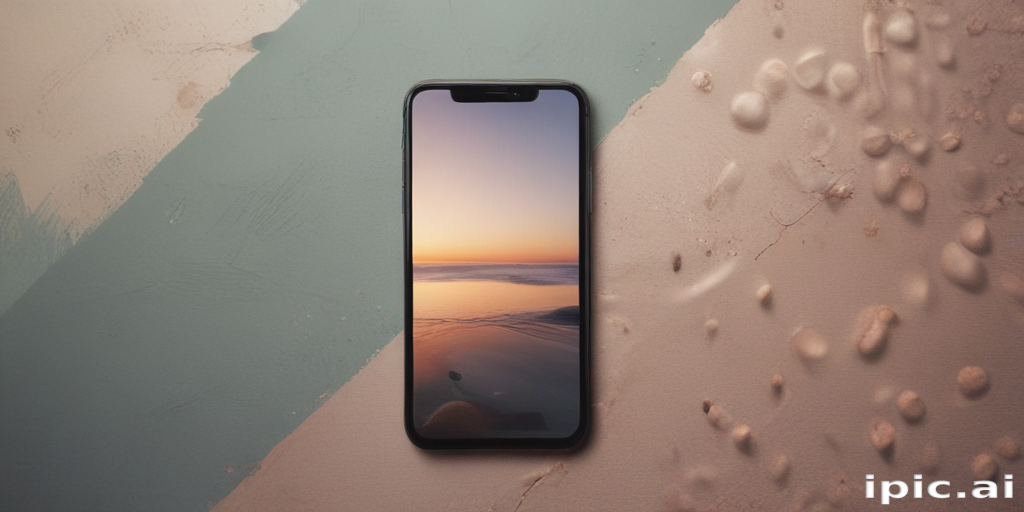 Smartphone Displaying a Serene Sunset Over the Ocean Waves
