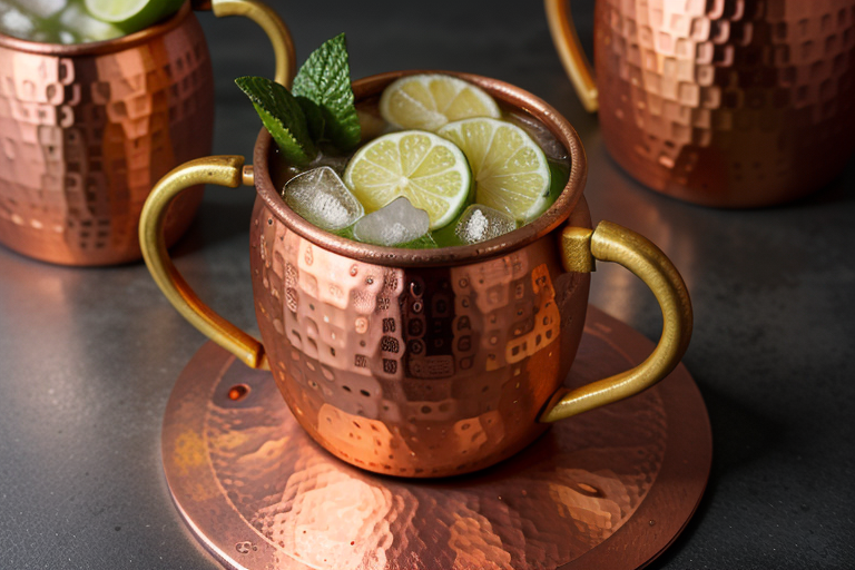 Refreshing Copper Mug Cocktail with Lime Slices and Fresh Mint Leaves